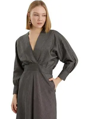 GIZIA Long Sleeve Ankle-length Dress - Grey