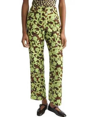 SIEDRES Roux Floral Low Rise Straight Leg Cotton Twill Pants - Brown Multi
