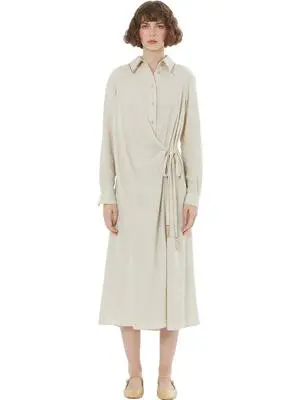 GIZIA Midi Dress With Tie Detail - Beige