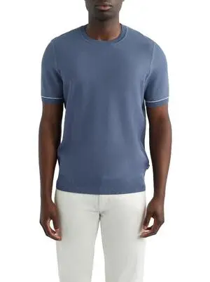 BOSS H-nalon Textured Cotton & Lyocell Top - Open Blue