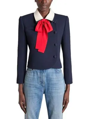 Valentino Garavani Layered Collar & Bow Wool Crepe Jacket - Navy Multi