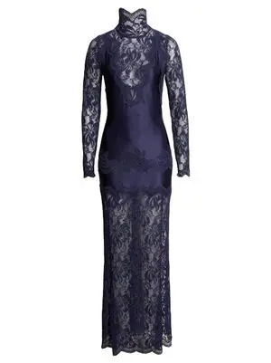 Rabanne Long Sleeve Lace And Jersey Turtleneck Maxi Dress - Deep Navy