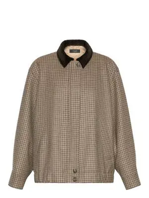 Max Mara Houndstooth Wool Bomber Jacket - Brown