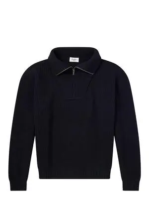 Saint Laurent Wool Zip-up Rollneck Sweater - Black