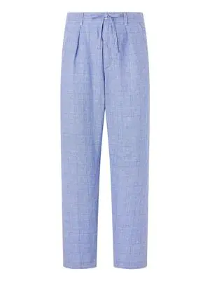Polo Ralph Lauren Wide-leg Checked Woven Linen Trousers - Blue