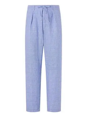 Polo Ralph Lauren Wide-leg Checked Linen Trousers - Blue