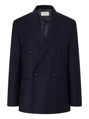 Officine Générale Merrick Wool, Cashmere And Silk-blend Double-breasted Suit Jacket - Blue