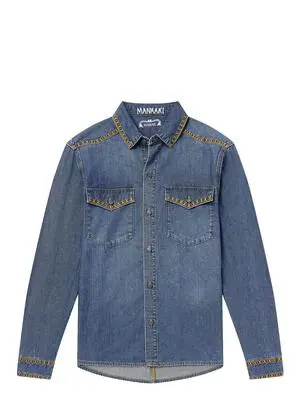 MANAAKI Tukutuku Embroidered Denim Shirt - Blue