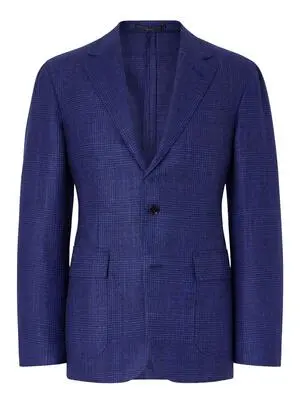 Dunhill Checked Wool, Silk And Cashmere-blend Blazer - Blue