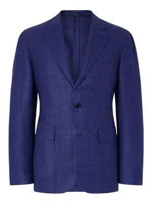 Dunhill Checked Wool, Silk And Cashmere-blend Blazer - Blue