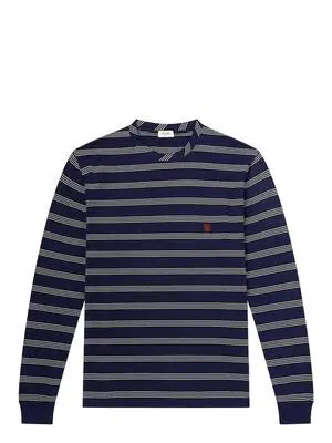 Celine Triomphe-embroidered Striped Cotton-jersey T-shirt - Navy