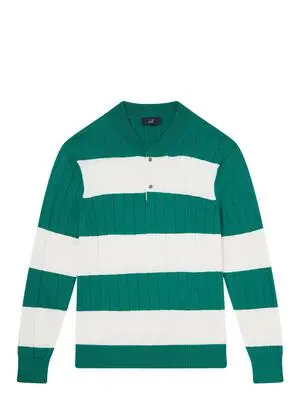 Dunhill Striped Cashmere And Silk-blend Polo Shirt - Green