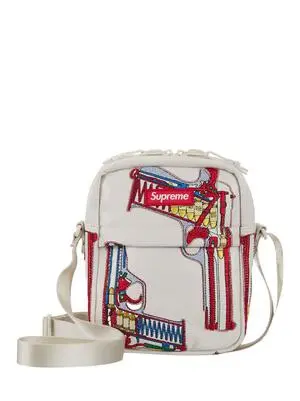 Supreme Guns Embroidered Leather Shoulder Bag - White
