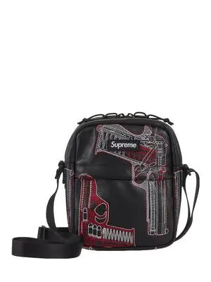 Supreme Guns Embroidered Leather Shoulder Bag - Black