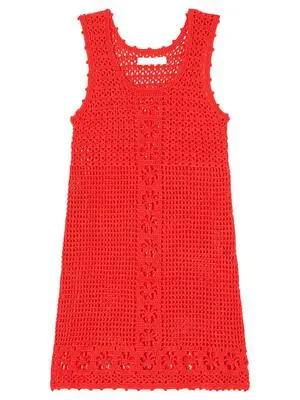 TERRY PUESTO Poolside Scalloped Crocheted Organic-cotton Mini Dress - Red