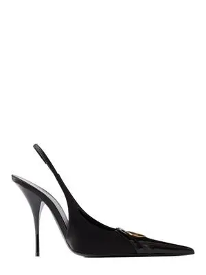 Saint Laurent Louis 110 Embellished Patent-leather Trimmed Satin Slingback Pumps - Black