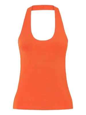 Theory Halterneck Ribbed Tank - Orange