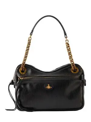 VIVIENNE WESTWOOD Dolce Medium Orb-embellished Textured Leather Shoulder Bag - Black