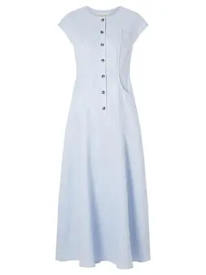 Saloni Sierra Linen Midi Dress - Blue