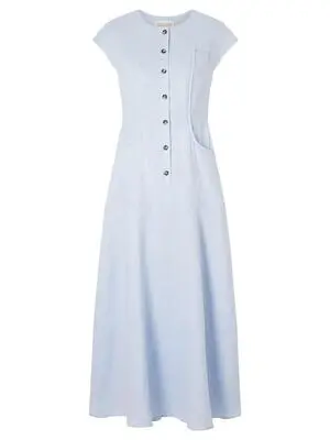 Saloni Sierra Linen Midi Dress - Light Blue