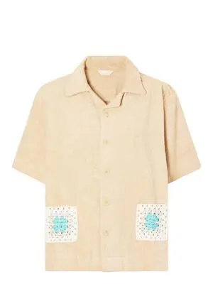 TERRY PUESTO Boxy Organic Cotton Terry Shirt With Crochet Trim - Neutrals