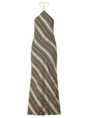 Stella McCartney Striped Silk-blend Halterneck Maxi Dress - Brown