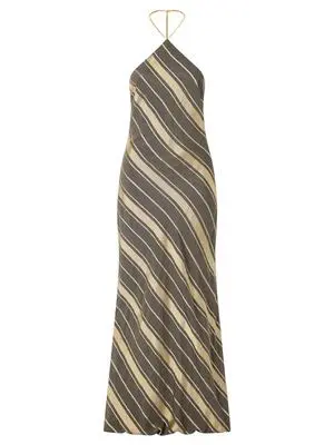 Stella McCartney Striped Silk-blend Halter Neck Maxi Dress - Light Brown