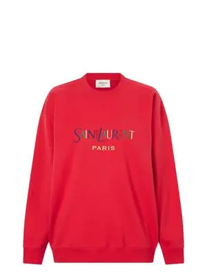 Saint Laurent Cotton Fleece Logo Embroidered Sweatshirt - Red