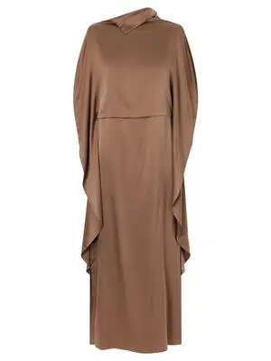 RUOHAN Ikra Cape-effect Draped Silk Maxi Dress - Brown