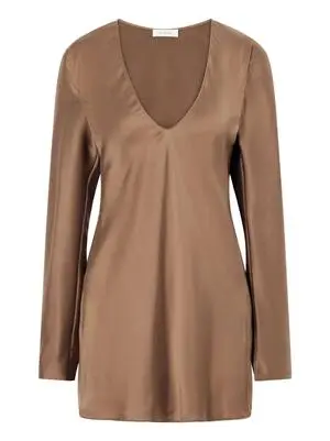 RUOHAN Syros Silk-blend Satin Blouse - Brown