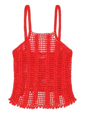 TERRY PUESTO Tuffo Crocheted Organic-cotton Tank - Red