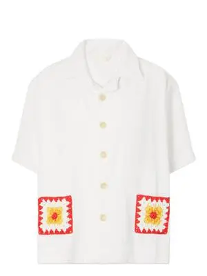 TERRY PUESTO Boxy Organic Cotton Terry Shirt With Crochet Pockets - White