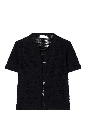 TERRY PUESTO Crocheted Organic Cotton Short Sleeve Blouse - Black