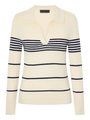 NILI LOTAN Lucille Striped Cashmere Polo Sweater - Ivory