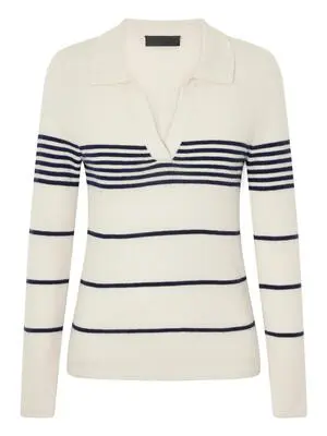 NILI LOTAN Lucille Striped Cashmere Polo Sweater - Neutrals