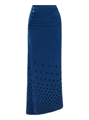 Rabanne Gathered Flocked Jersey Maxi Skirt - Navy