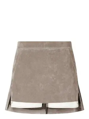 Rick Owens Suede Mini Skirt With High Slits - Gray