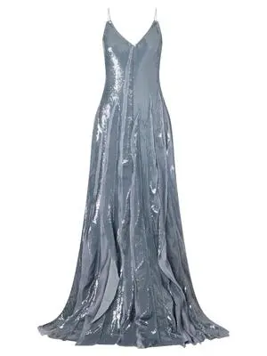 MARMAR HALIM Pleated Sequined Chiffon Gown - Blue