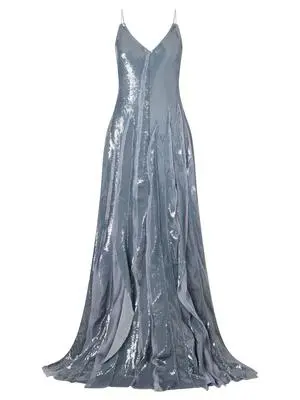 MARMAR HALIM Pleated Sequin Gown - Light Blue