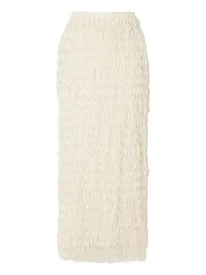 Maticevski Fringed Satin Midi Skirt - Neutrals