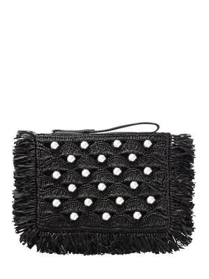 Rabanne Fringed Raffia Clutch - Black