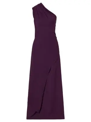 MARMAR HALIM One-shoulder Satin Gown With Trailing Scarf Detail - Purple