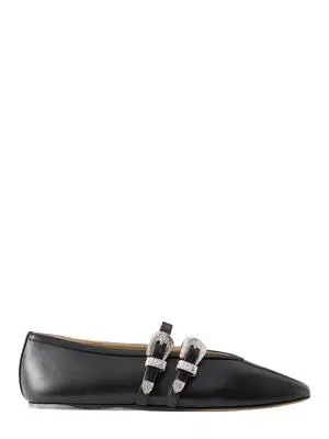 Le Monde Beryl Claudia Buckled Leather Ballet Flats - Black