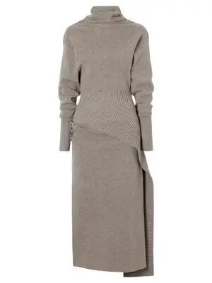 LANVIN Embellished Turtleneck Midi Dress - Brown