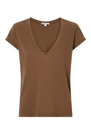 JAMES PERSE Cotton-jersey V-neck T-shirt - Brown