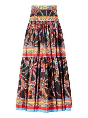 Dolce & Gabbana Carretto Print Tiered Maxi Skirt - Black