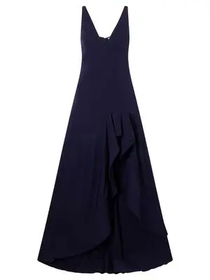 Stella McCartney Asymmetric Ruffled Crepe Maxi Dress - Navy