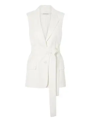 Another Tomorrow Belted Twill Vest - Neutrals