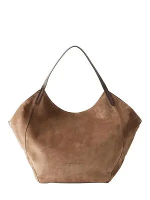 Brunello Cucinelli Reversible Suede Shoulder Bag With Monili Beading - Brown