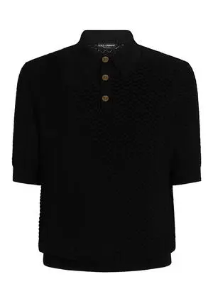 Dolce & Gabbana Polo Shirt In Perforated Cotton - Black